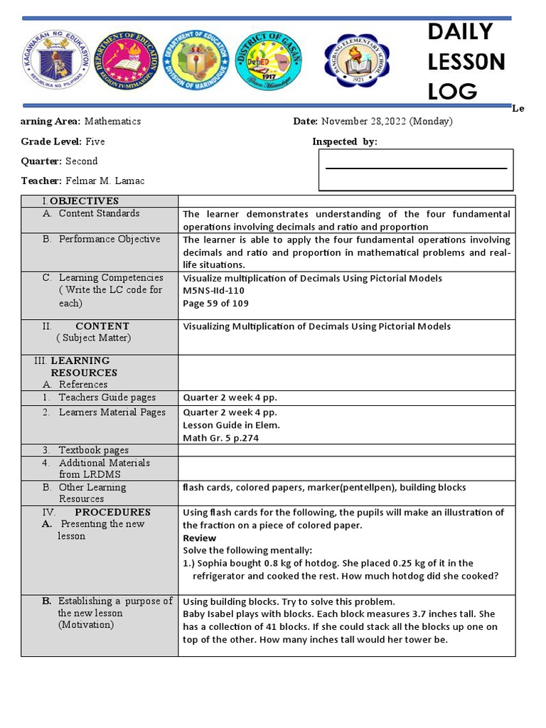DLL Math5 Nov.28-Dec.2,2022 | PDF | Multiplication | Learning