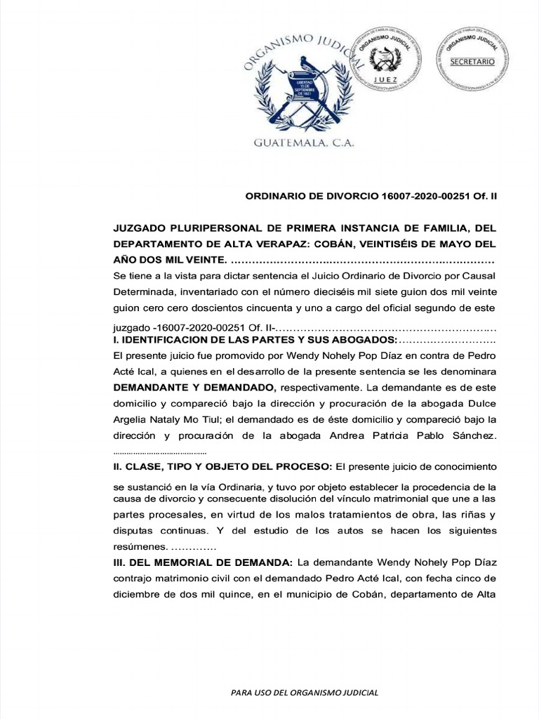 Ejemplo de Sentencia Civil | PDF | Divorcio | Demanda judicial Ejemplo de Sentencia Civil | PDF | Divorcio | Demanda judicial