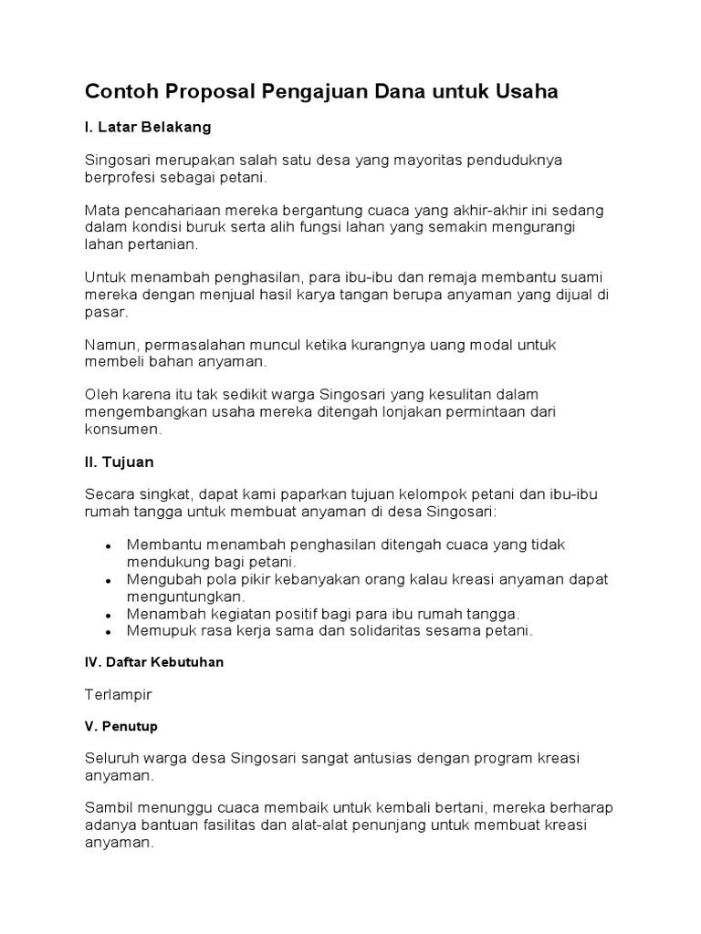 Contoh Proposal Pengajuan Dana untuk Usaha terbaru | PDF