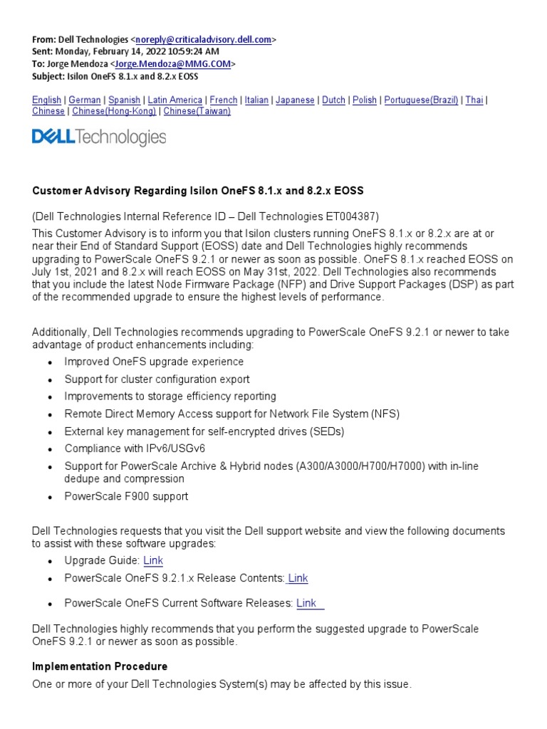 Isilon OneFS 8.1.x and 8.2.x EOSS | PDF | Computing | Computer Science