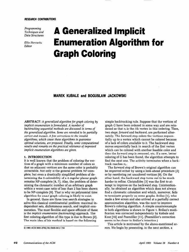 A Generalized Implicit Graph Enumeration Algorithm For Graph Coloring ...