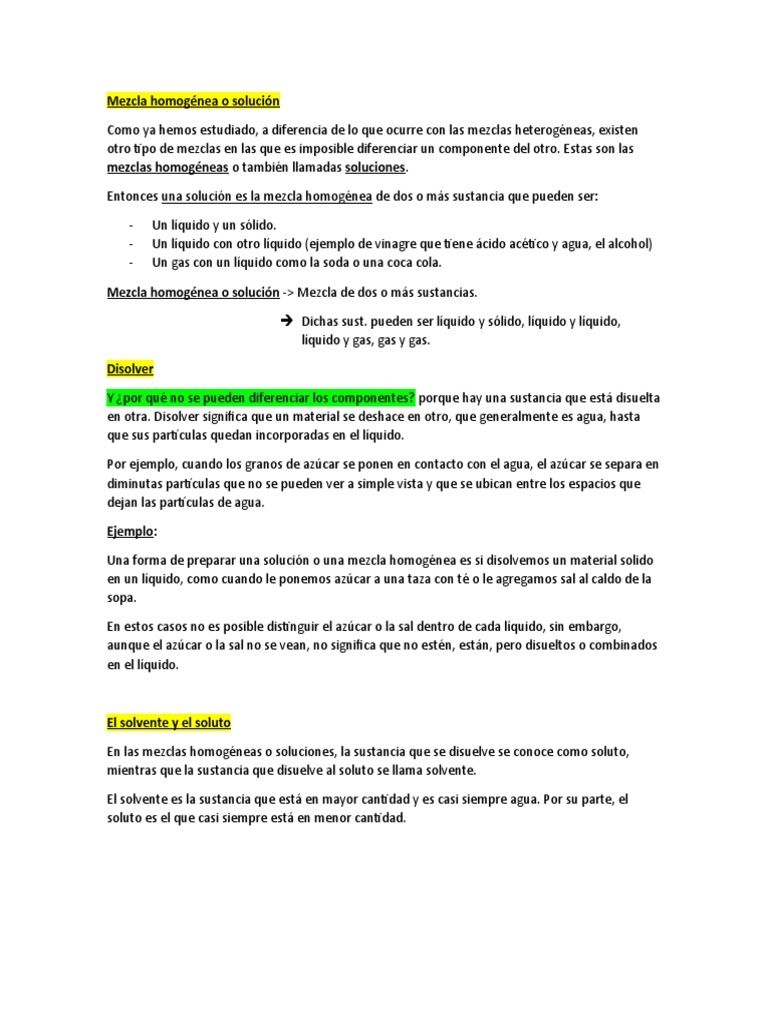 Mezclas homogéneas: definiciones y ejemplos | PDF