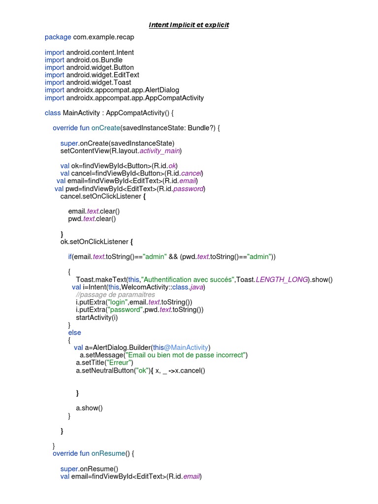 Intent Implicit Et Explicit | PDF | Android (Operating System) | Software Intent Implicit Et Explicit | PDF | Android (Operating System) | Software