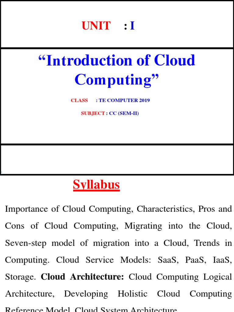 Final CC Unit I Ppts | PDF | Cloud Computing | Software As A Service