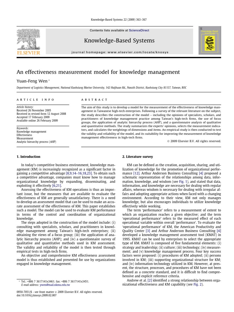 An Effectiveness Measurement Model For Knowledge Management | PDF | Knowledge Management ...