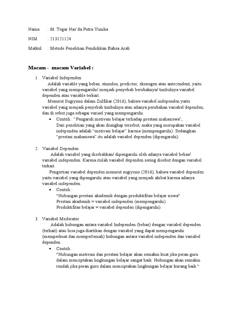 Ringkasan Macam Macam Variabel Penelitian Pdf 