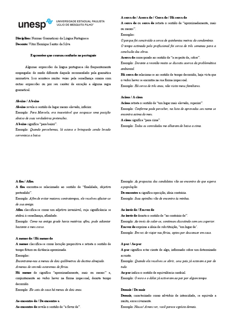 Handout 11 - Expressões | PDF | Gramática | Tempo