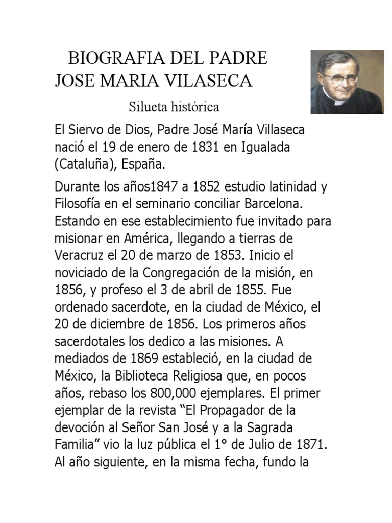 Biografia Del Padre Jose Maria Vilaseca | PDF | Religión y espiritualidad