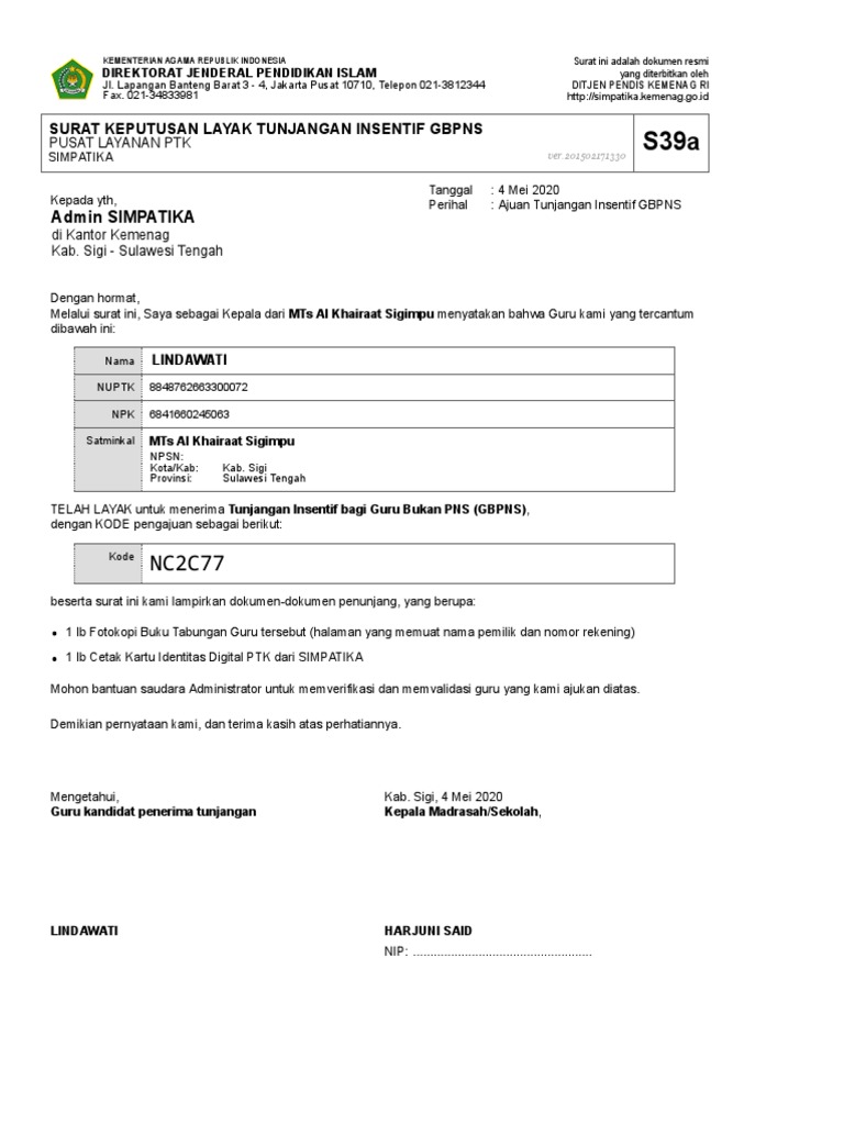 SK Tunjangan GBPNS Linda | PDF