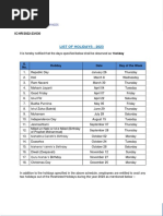 BMS Holiday Calendar 2022-2023 - Sheet1 | PDF