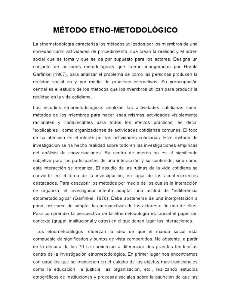 Método Etno | PDF | Conversacion | Realidad