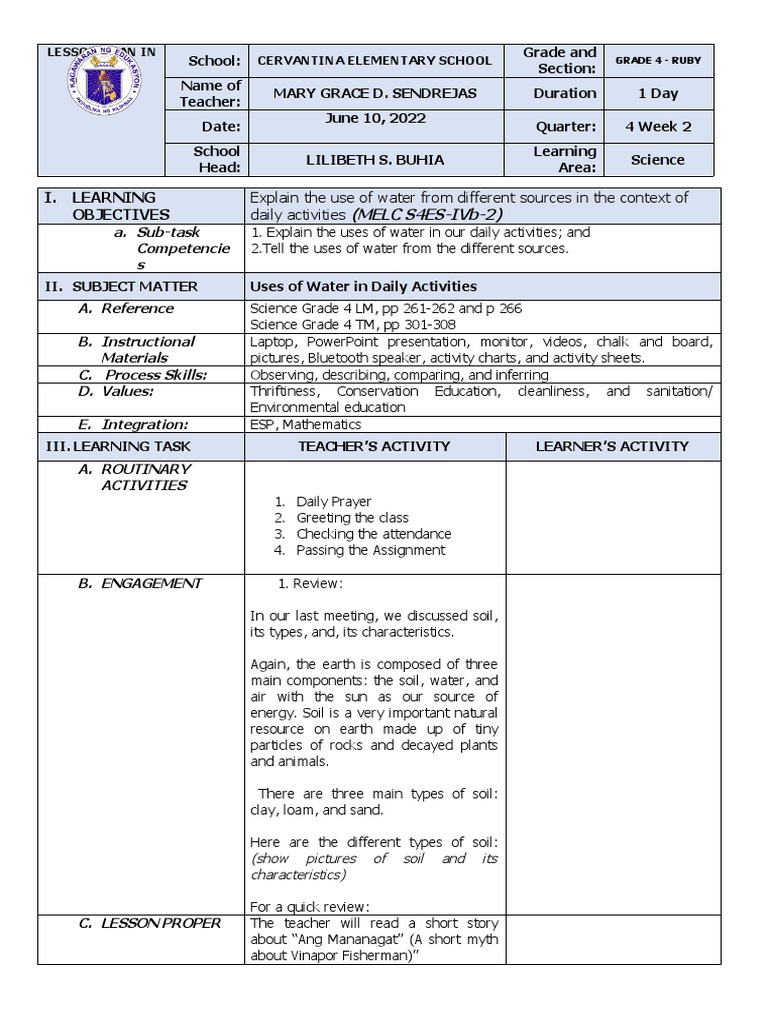Detailed LESSON PLAN IN Science 4 cot | PDF | Adverb | Adjective