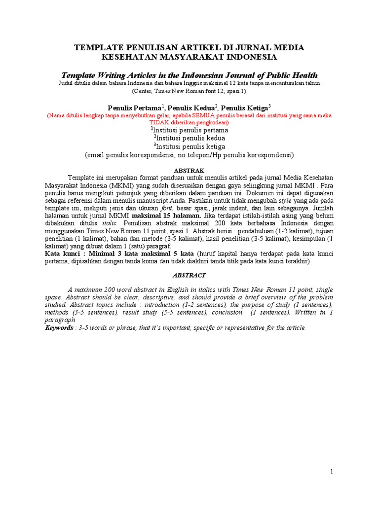Template Penulisan Artikel Mkmi | PDF