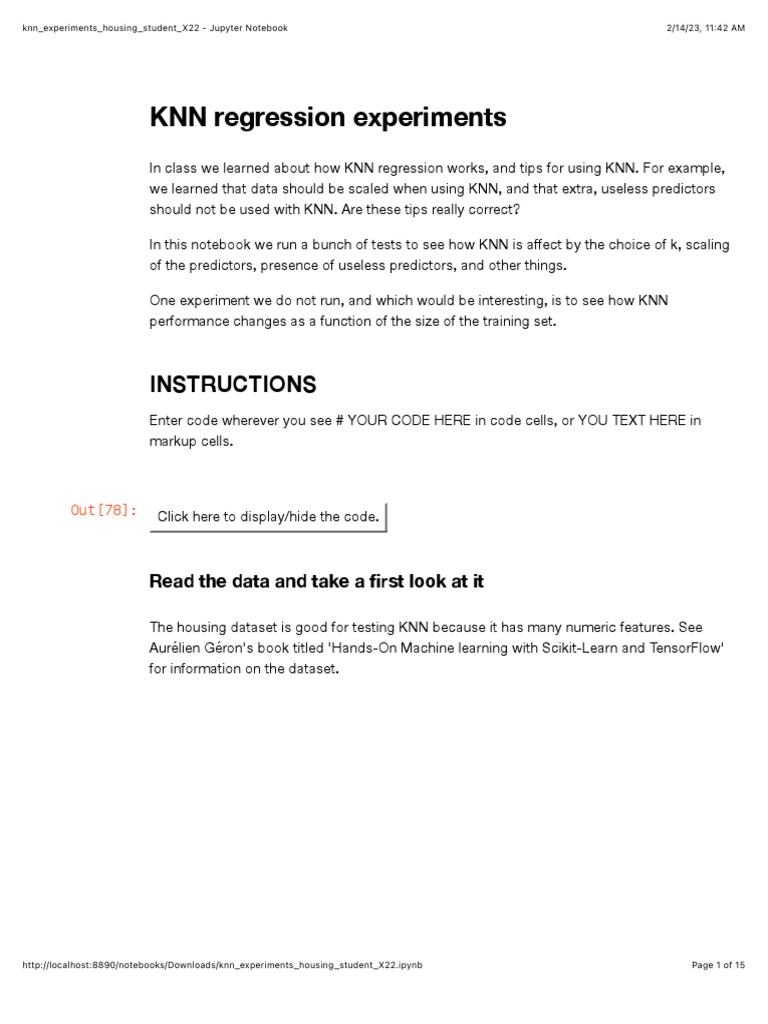 KNN Experiments Housing Student x22 - Jupyter Notebook-1 | PDF | Dependent And Independent ...
