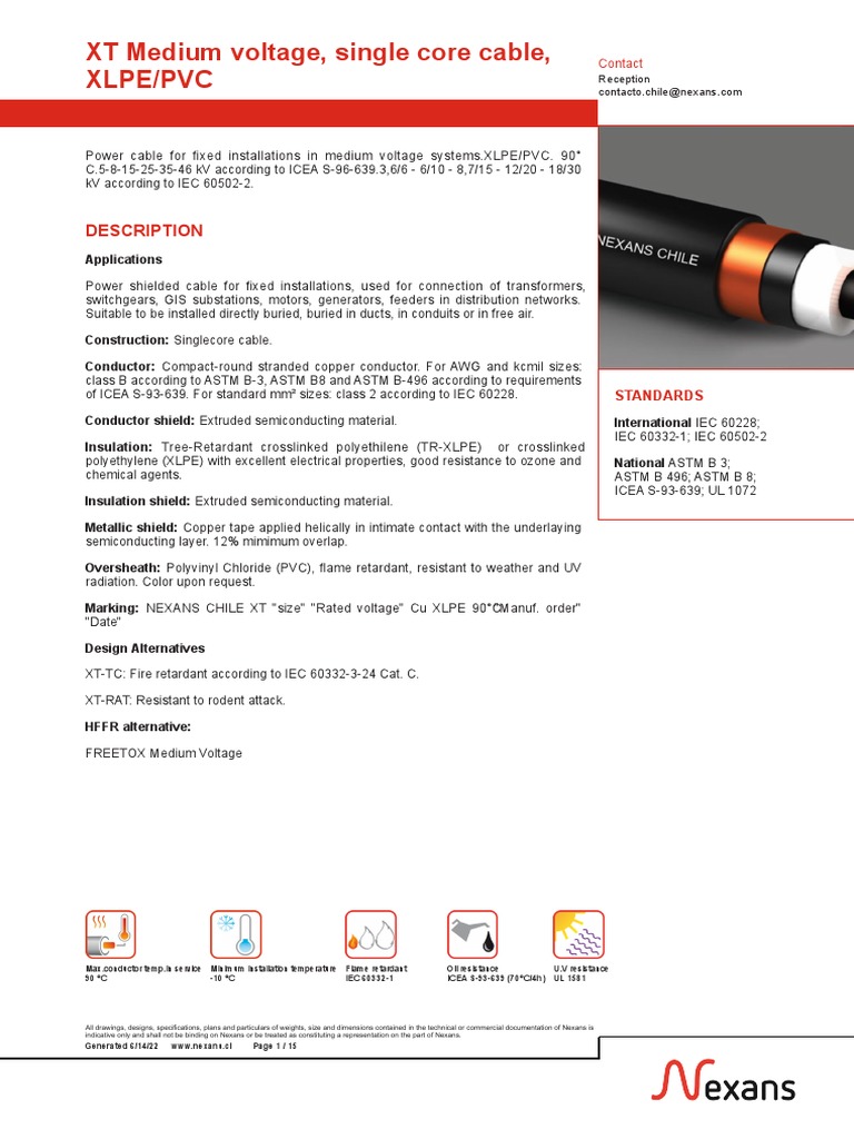 Nexans XT Medium Voltage Single Core... | PDF | Insulator (Electricity) | Electrical Conductor