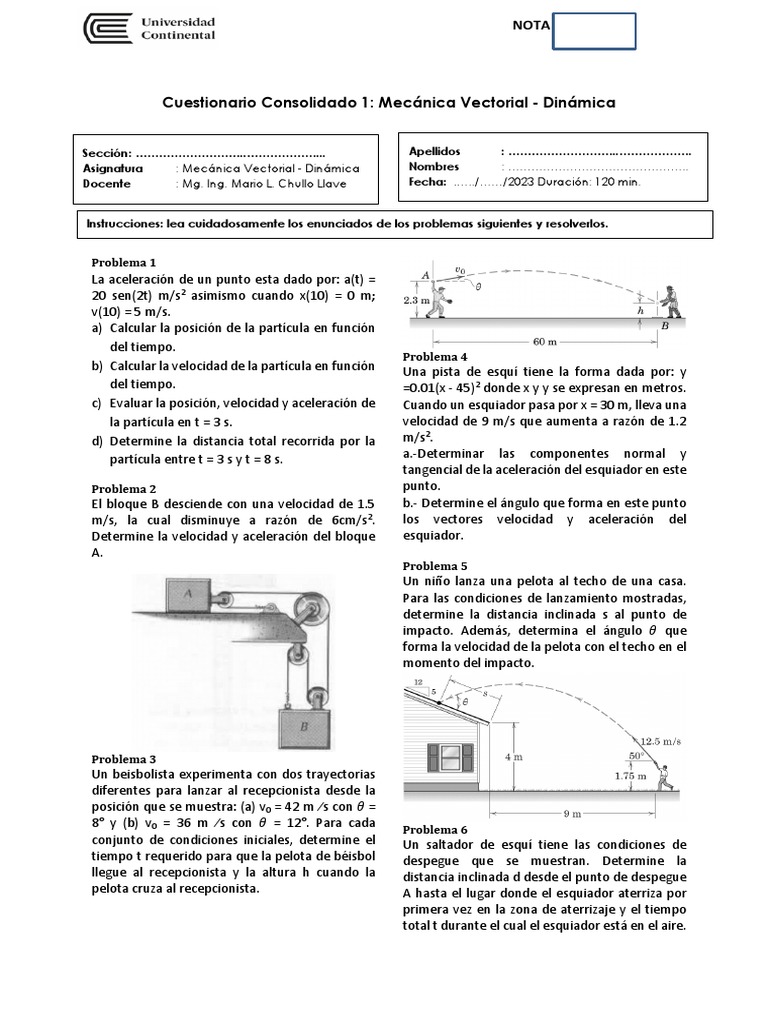 Prueba de Desarrollo I Mecanica Vectorial Dinamica Rev 5 | PDF