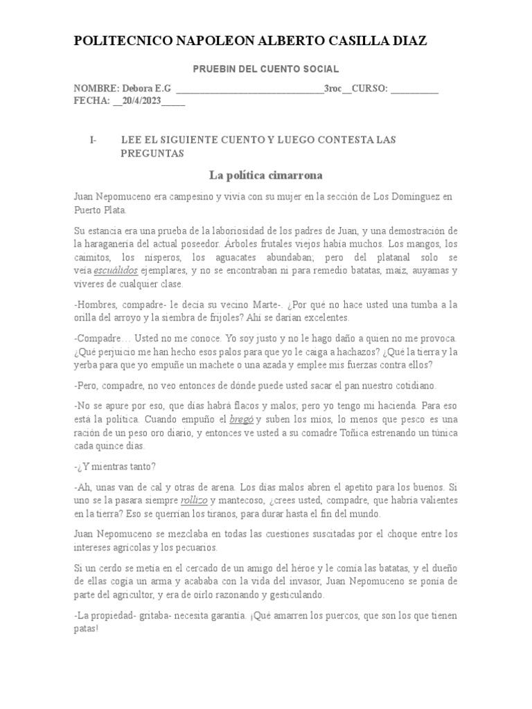 Pruebin Del Cuento Social | PDF | Agricultura