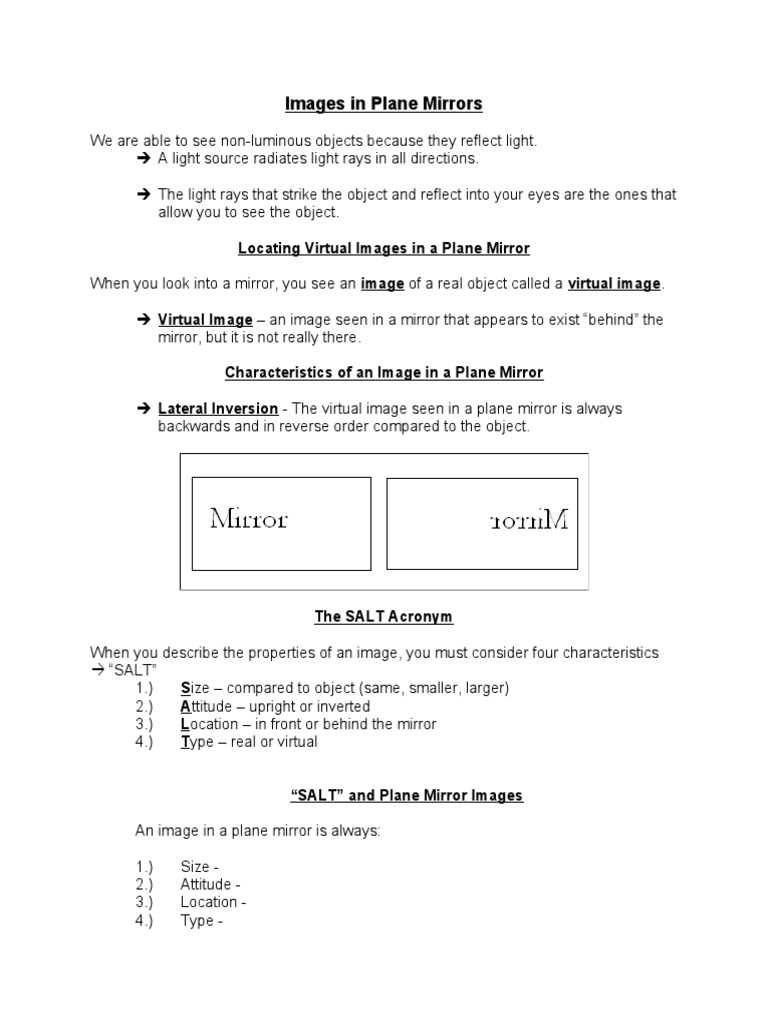 11.7a Images in Plane Mirrors | PDF