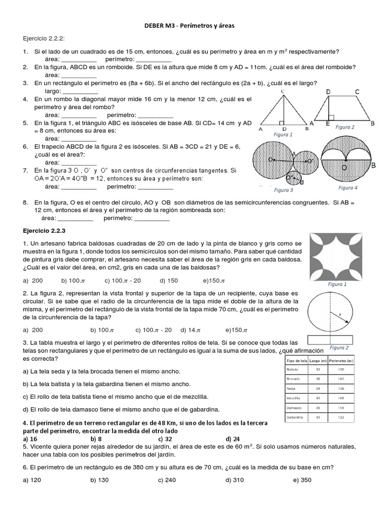 M3 Deber - Perímetros y Áreas | PDF | Triángulo | Rectángulo