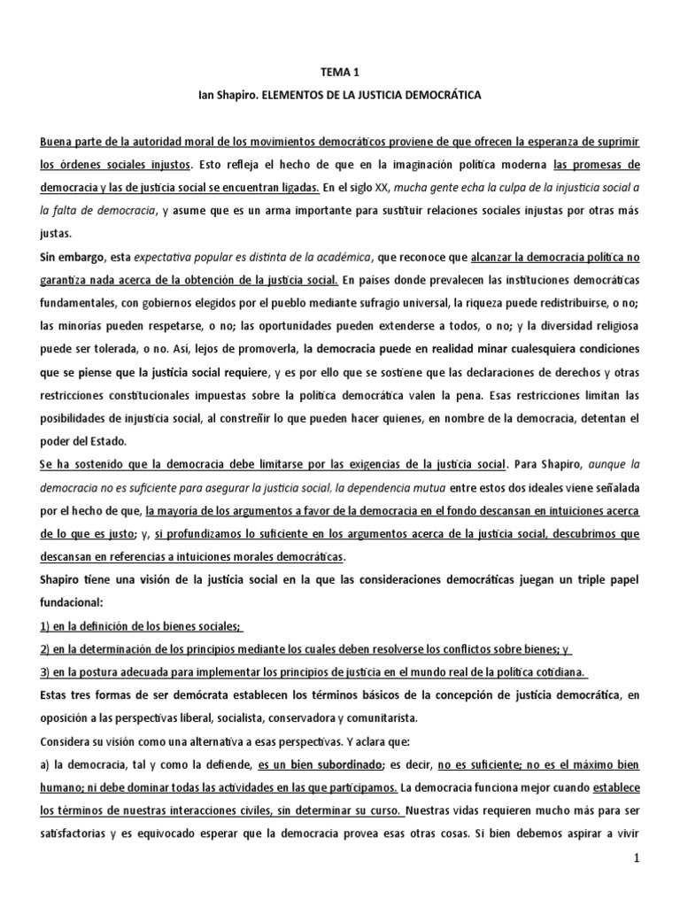 Resumen Tema 1 Ok | PDF | Democracia | Ideologías políticas