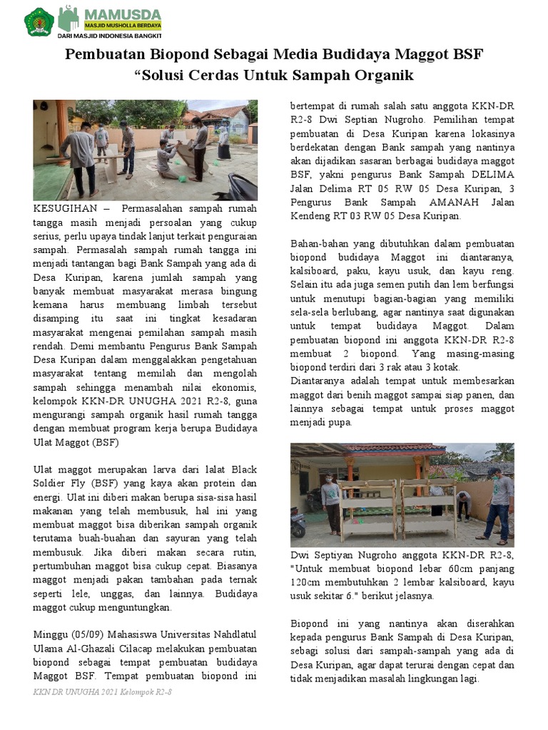 Berita Online Pembuatan Biopond Sebagai Media Budidaya Maggot BSF | PDF