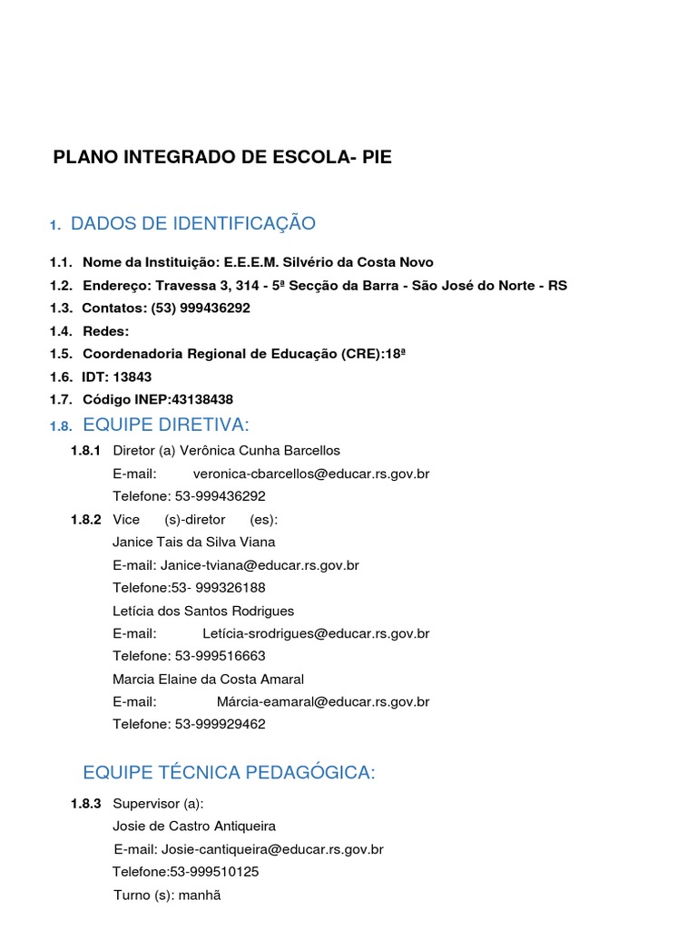 Modelo Do PIE Completo | PDF | Pedagogia | Escolas