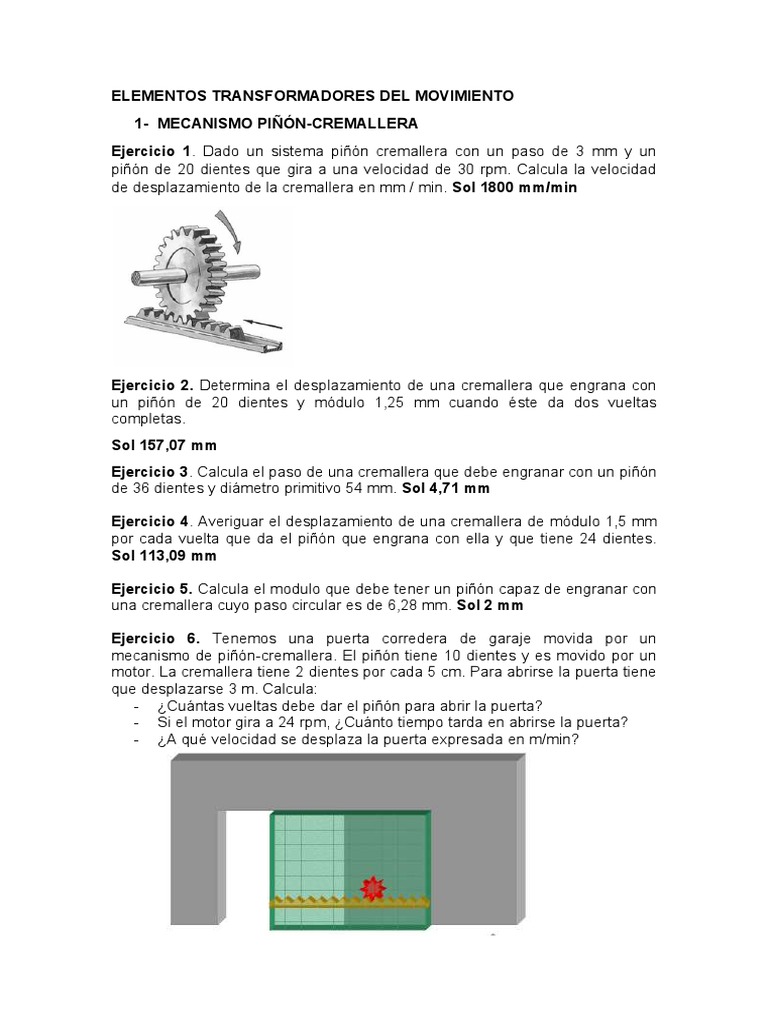 Ejercicios Mecanismos PIÑON CREMALLERA Y TORNLLO Y TUERCA | PDF | Engranaje | Tornillo