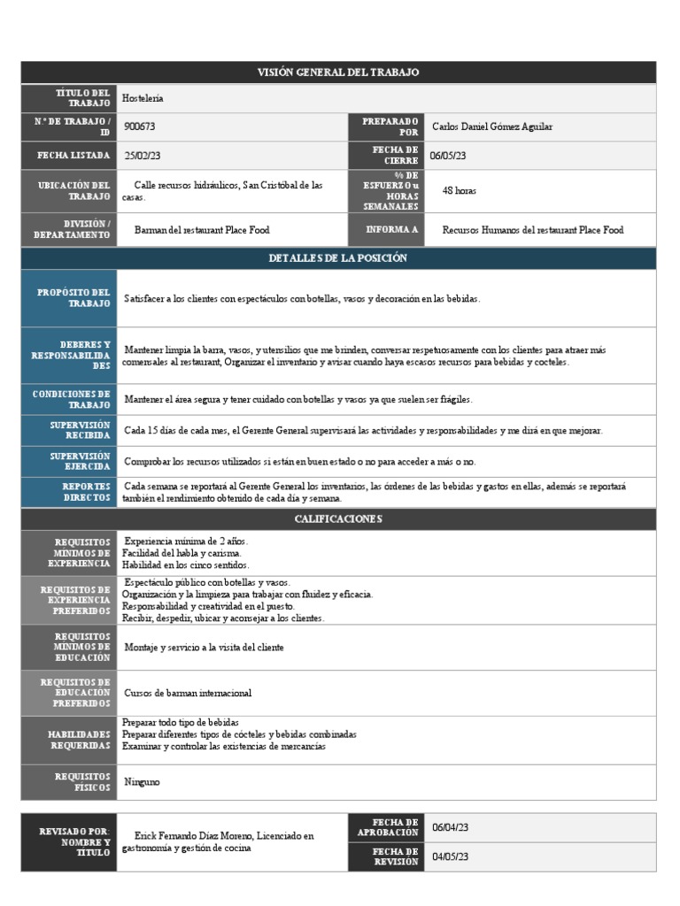 Ficha de Puesto de Trabajo RR - HH | PDF Ficha de Puesto de Trabajo RR - HH | PDF