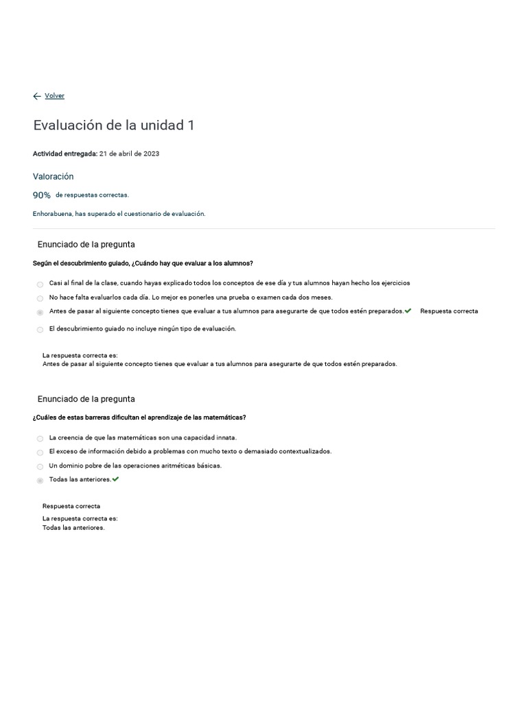 Evaluación de La Unidad 1 - Revisión Del Intento | PDF | Evaluación | Aprendizaje
