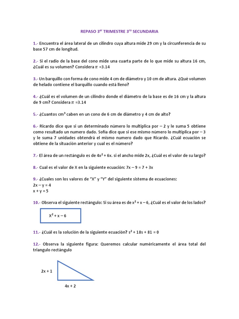 Repaso 3er Trimestre 3ro Sec | PDF