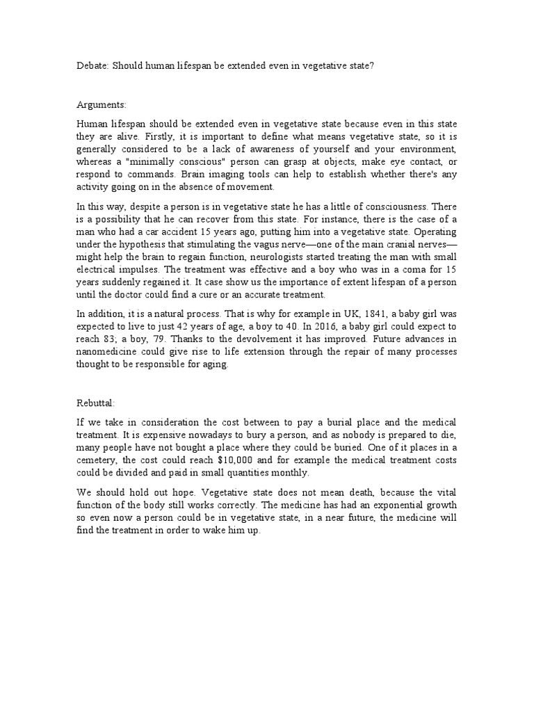 Debate Vegetative State | PDF | Wellness