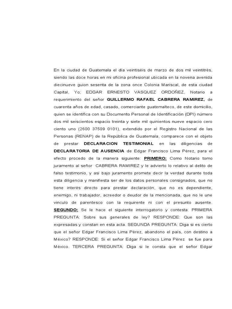 Acta de Declaracion de Testigo | PDF