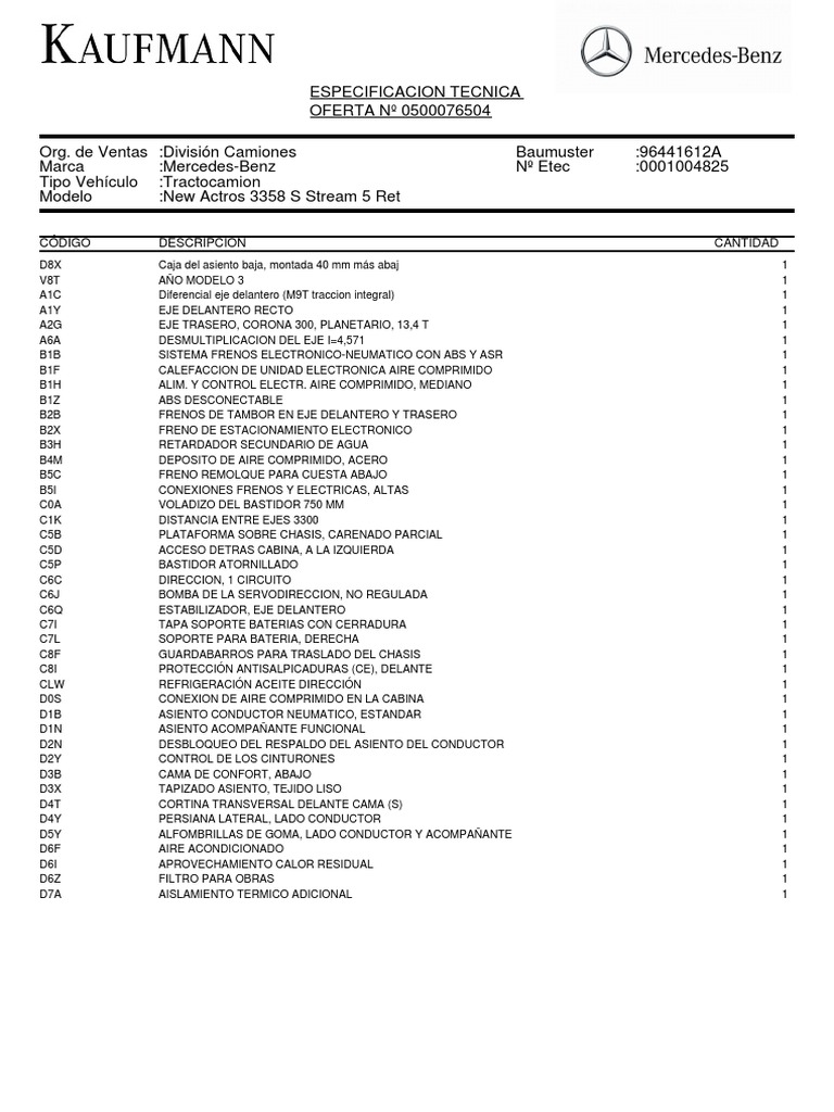 Especificaciones del Mercedes Actros 3358 | PDF
