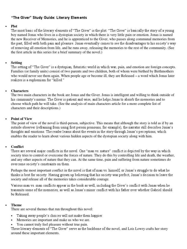 Literary Study Guide For The Giver | PDF | The Giver | Narration