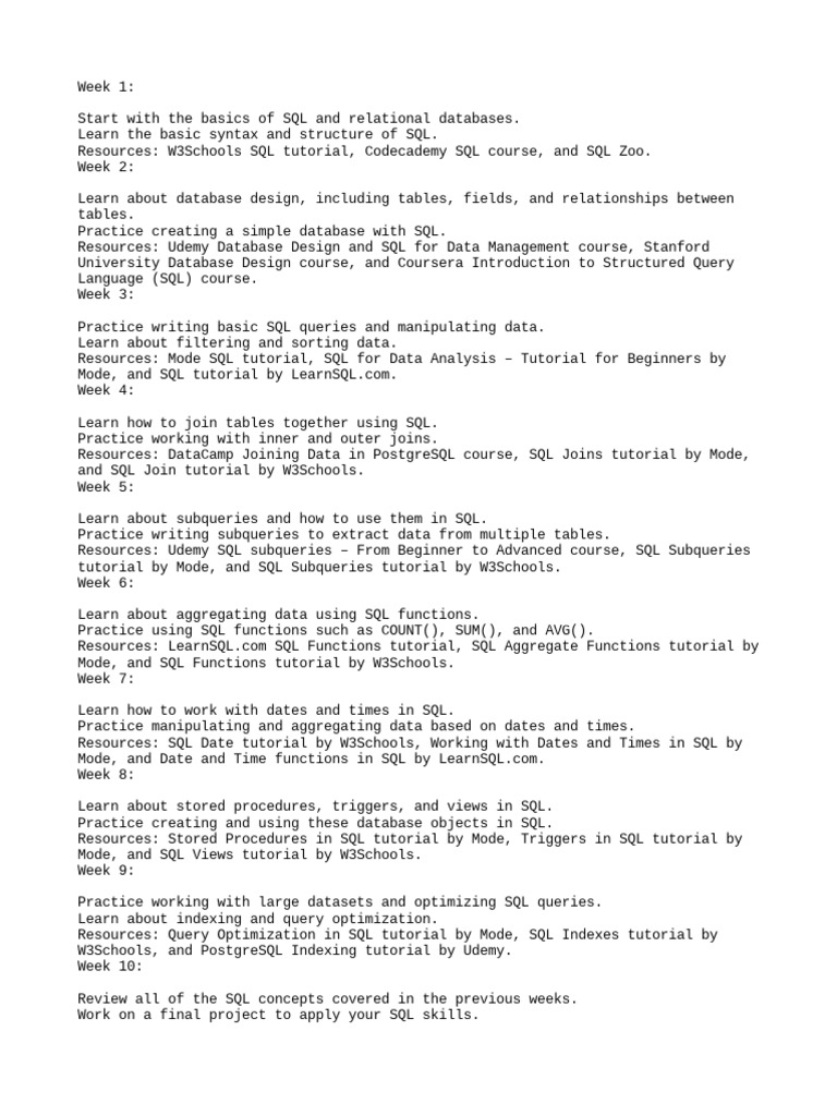 SQL Study Plan | PDF