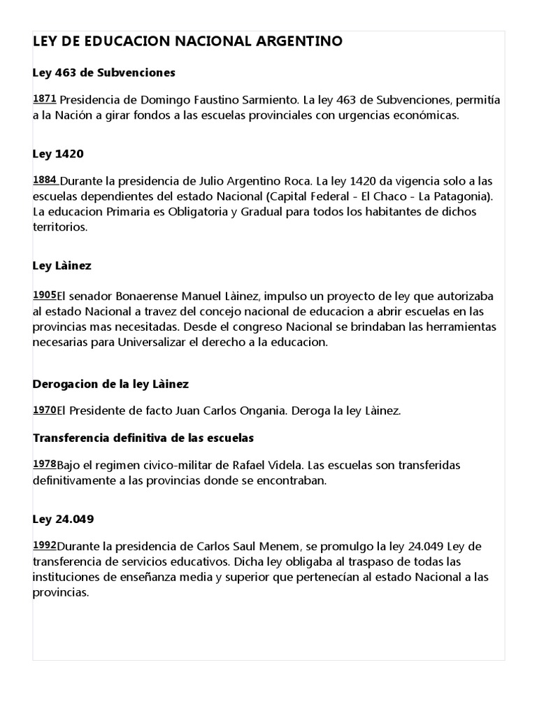 Ley de Educacion Nacional Argentino | PDF