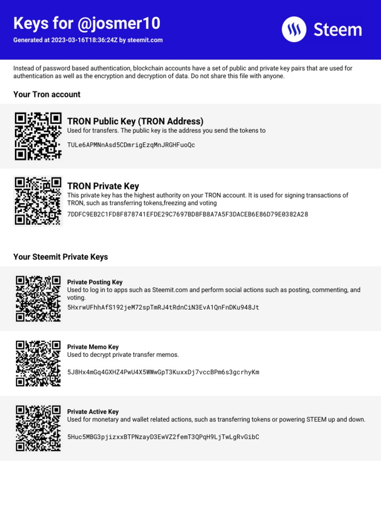 Keys For @josmer10 STEEMIT | PDF | Key (Cryptography) | Public Key ...