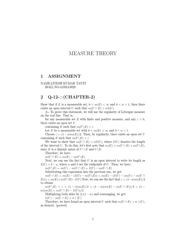 Measure Theory | PDF | Measure (Mathematics) | Interval (Mathematics) Measure Theory | PDF | Measure (Mathematics) | Interval (Mathematics)