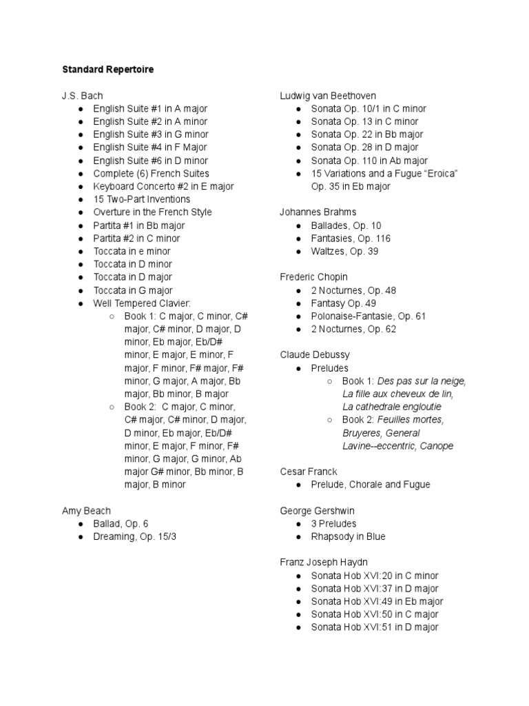 Repertoire List 3 | PDF | Suite (Music) | Opus Number