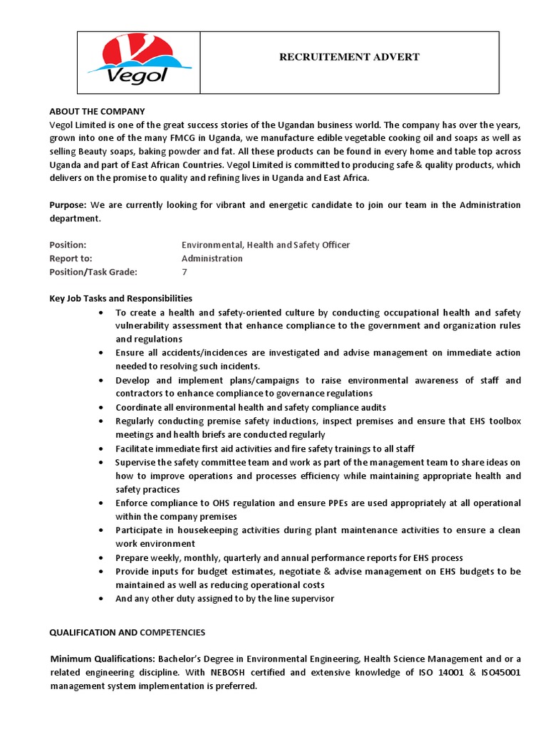 EHS Officer - Advert | PDF