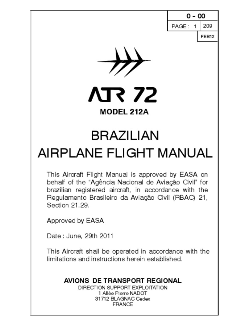 ATR 72-212A Aircraft Flight Manual | PDF | Airplane | Aeronautics
