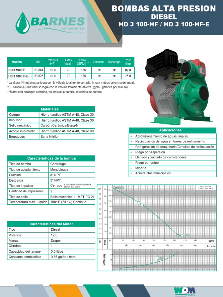 Ficha-HD-3-100-HF Barnes Pump | PDF | Bomba