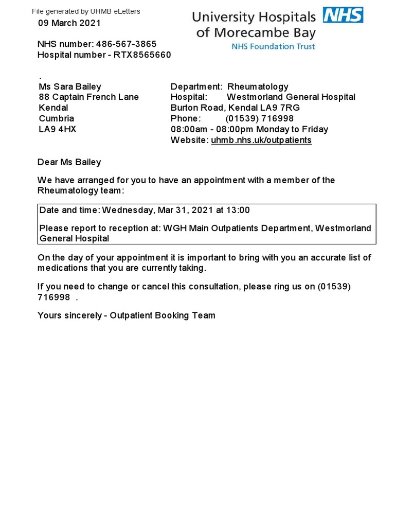 Httpseletters Uhmb Nhs ukhomeViewLetter | PDF