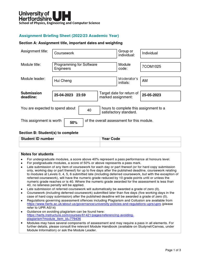 Programming Assignment Brief 2023 | PDF