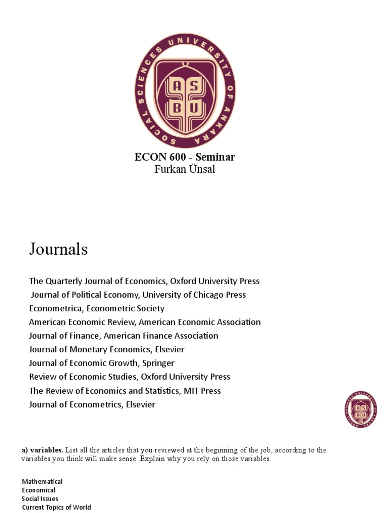 Econ 600. Seminar - Furkan Ünsal | PDF