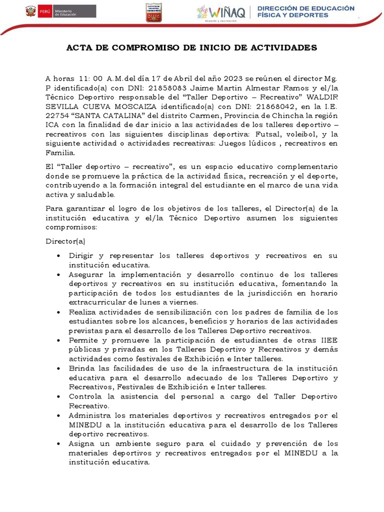 Acta de Compromiso Hoja Redonda | PDF