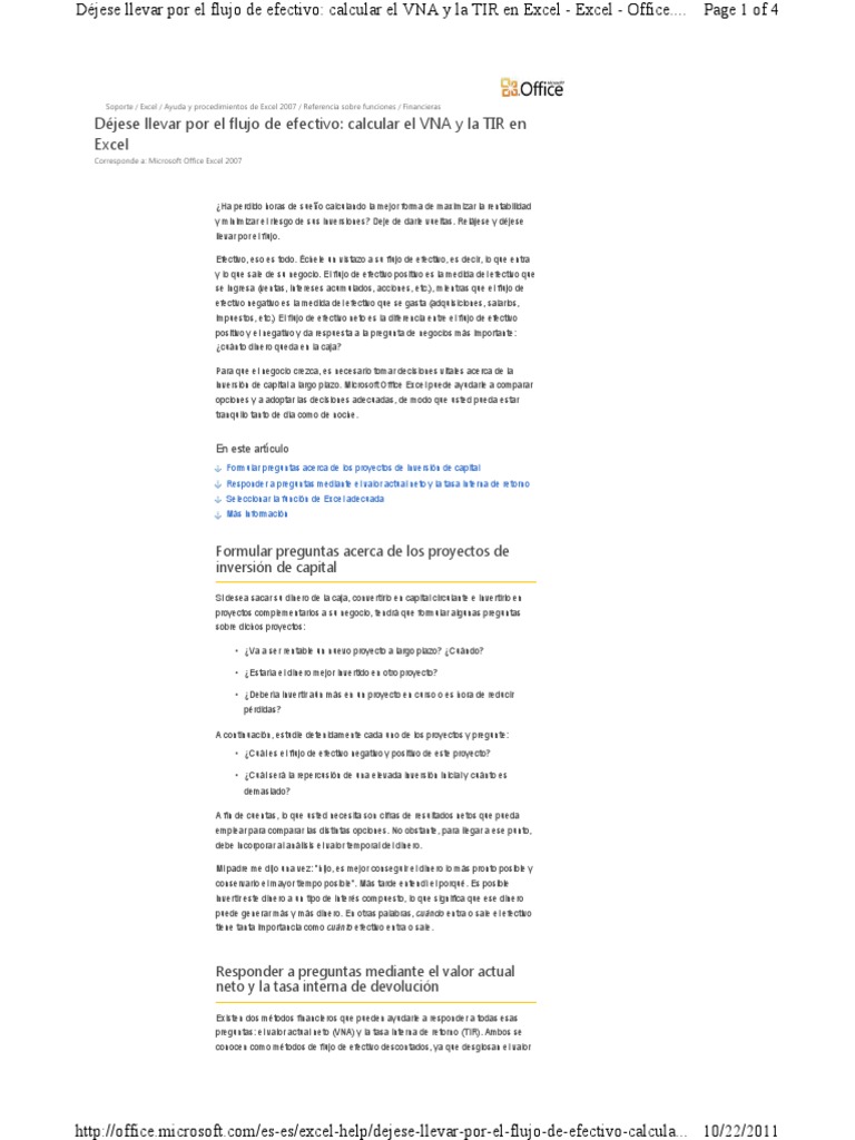 Calcular VNA y TIR en Excel | PDF | Tasa interna de retorno | Economias