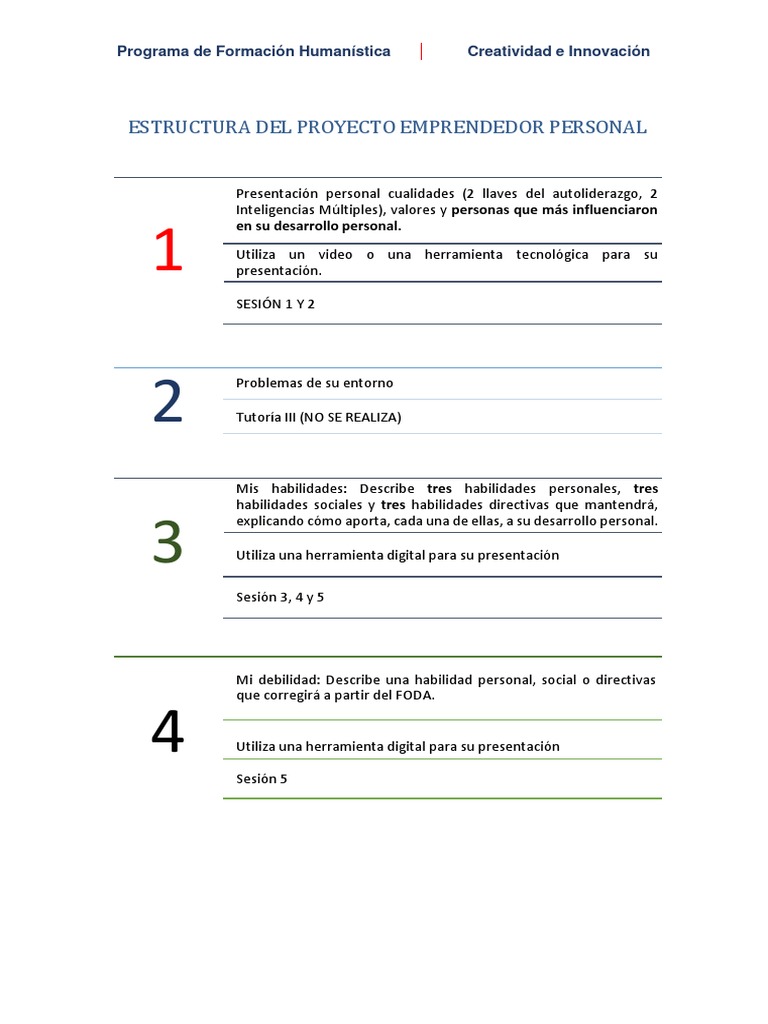 Estructura Del Proyecto Emprendedor Personal | PDF
