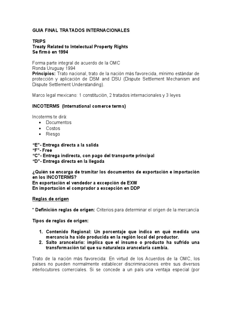 Guia Final Tratados Internacionales | PDF | Barreras no arancelarias al comercio | Organización ...
