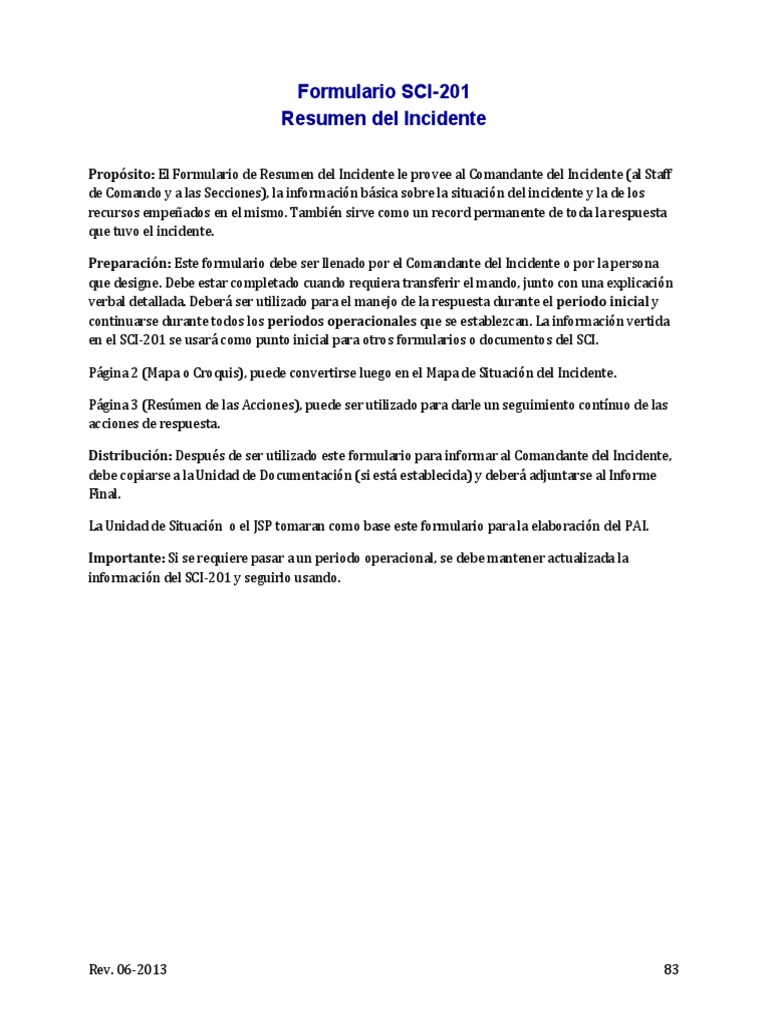 Formulario SCI-201: Resumen de Incidente | PDF | Tecnología | Historia
